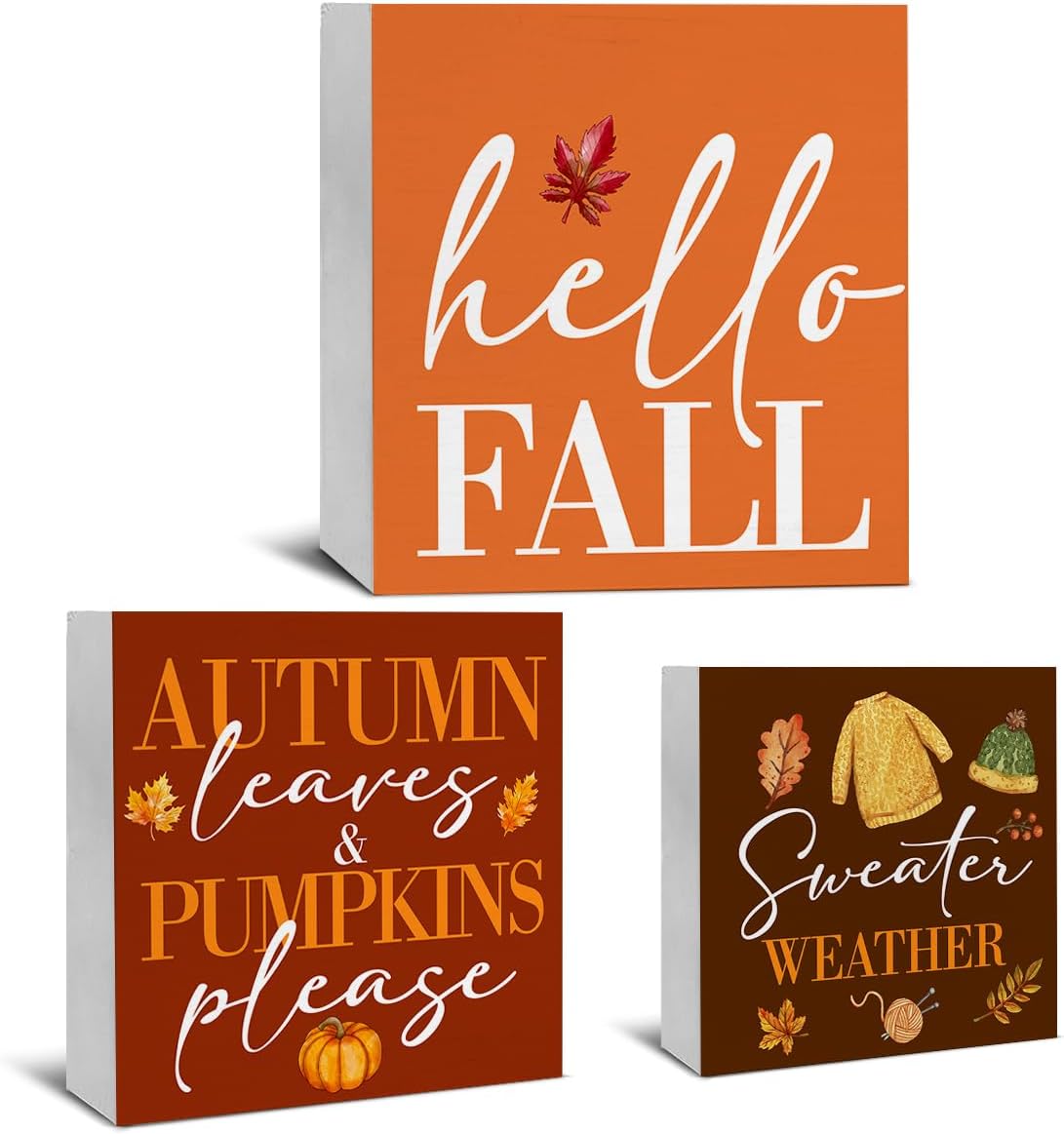 3 Pieces Fall Wood Signs Decor Autumn Wood Block Signs | Michaels