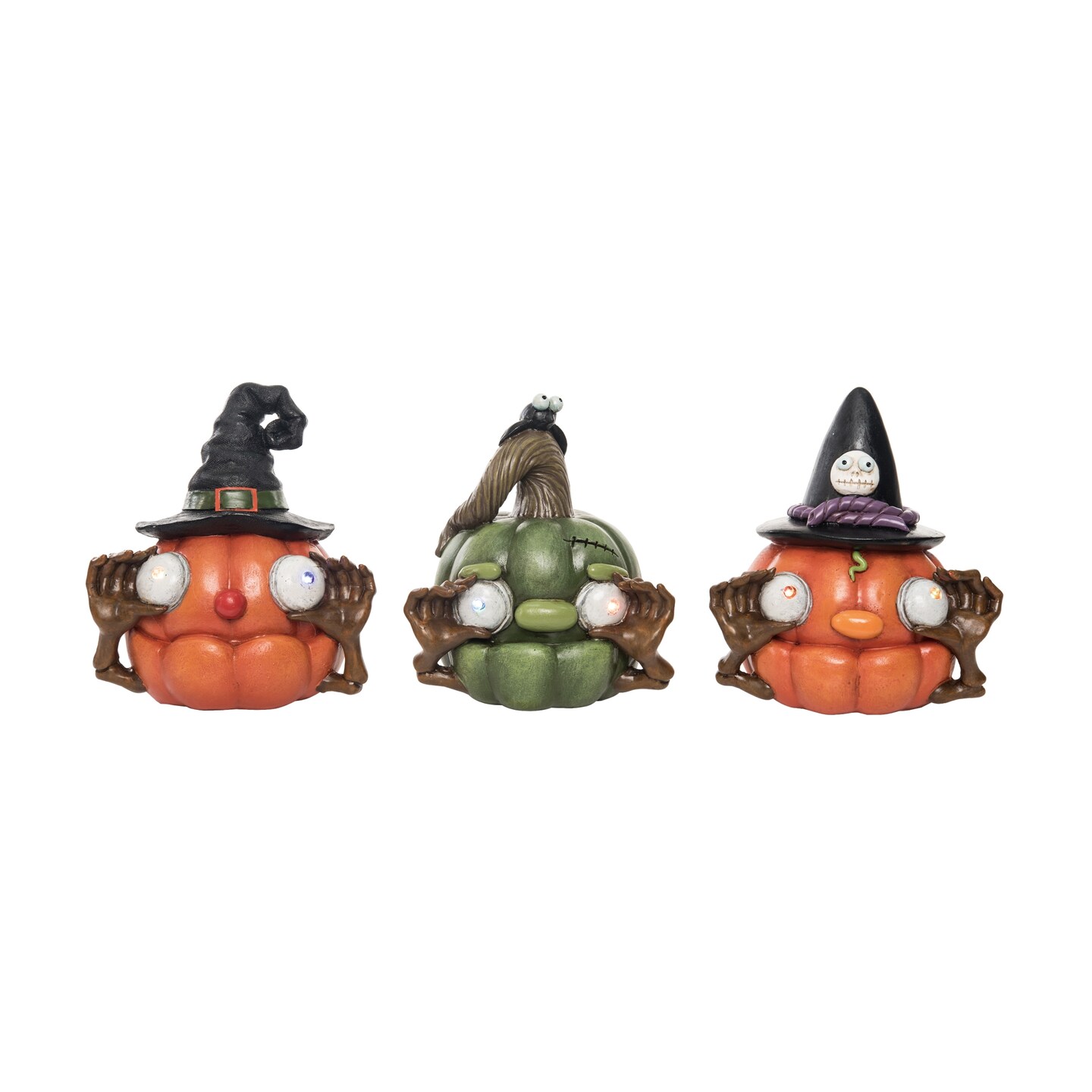 Transpac Light Up Pumpkin Decor Set of 3 - Multicolor Resin Halloween ...