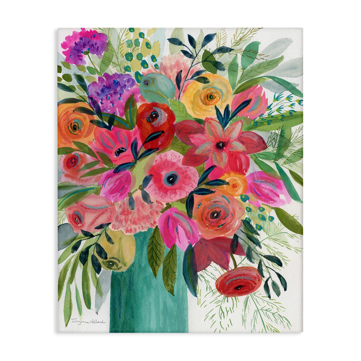 Stupell Industries Bold Red & Pink Mixed Bouquet Canvas Design By ...