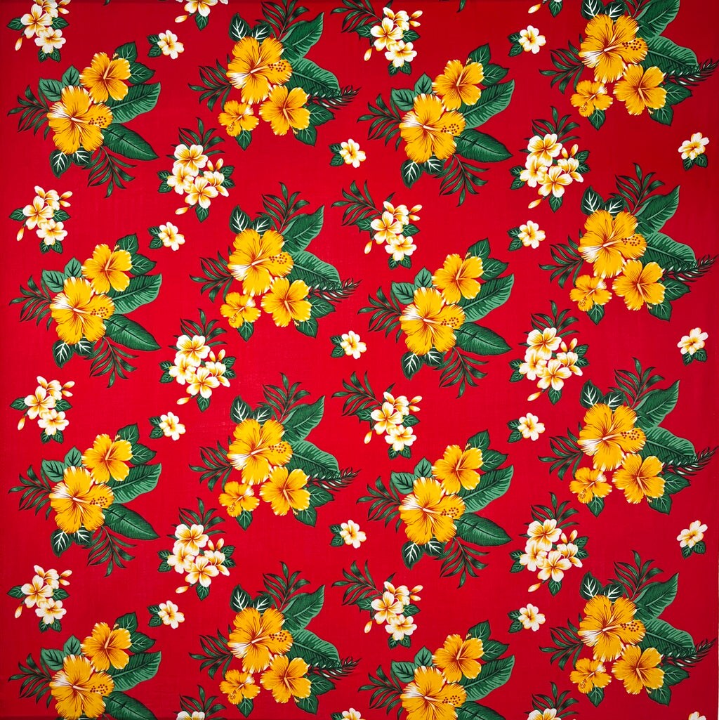 1 Yard Hibiscus Plumeria & Tropical Leaves Clusters Rayon Fabric 36in L ...