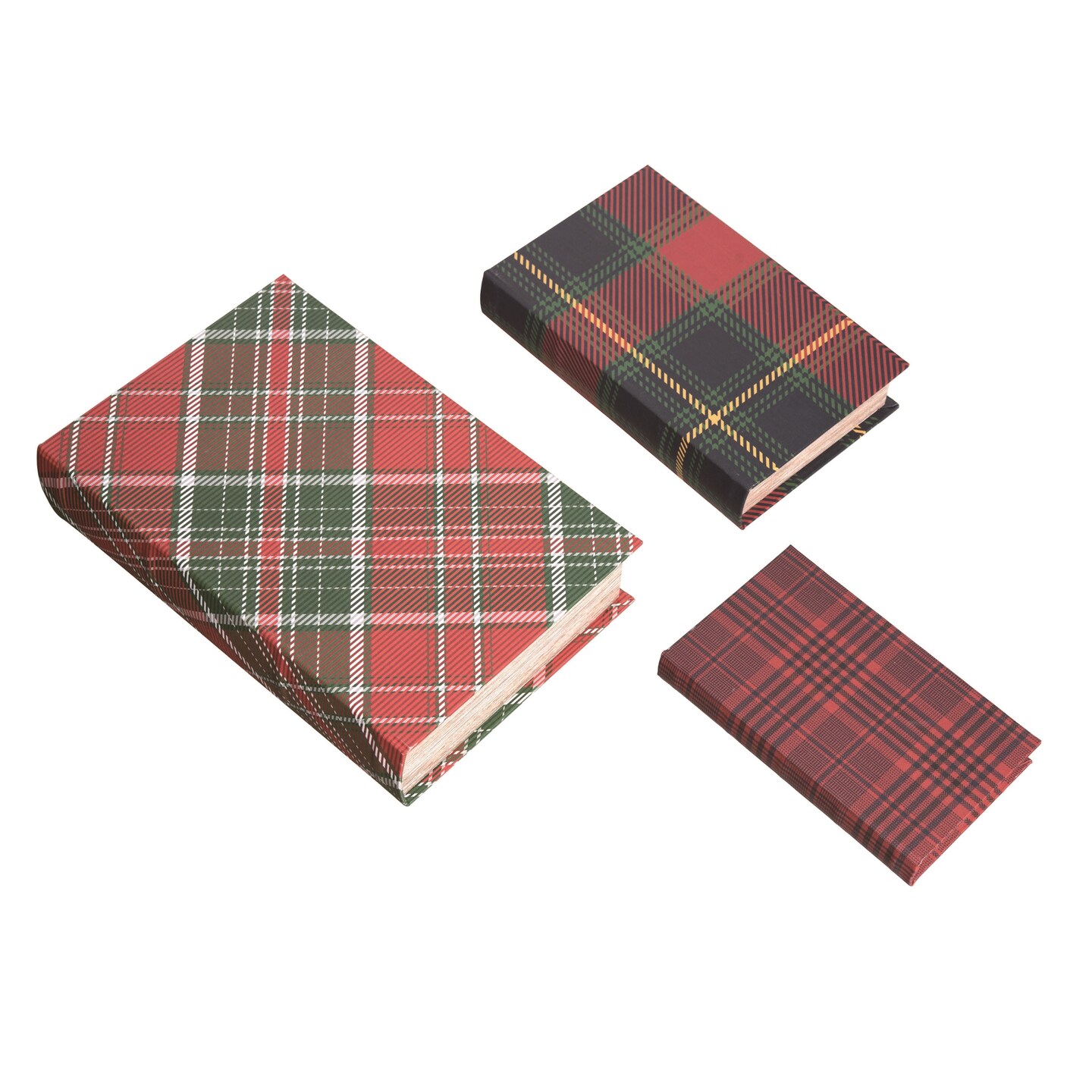 Transpac Wood 13 in. Multicolor Christmas Plaid Nesting Book Boxes Set ...
