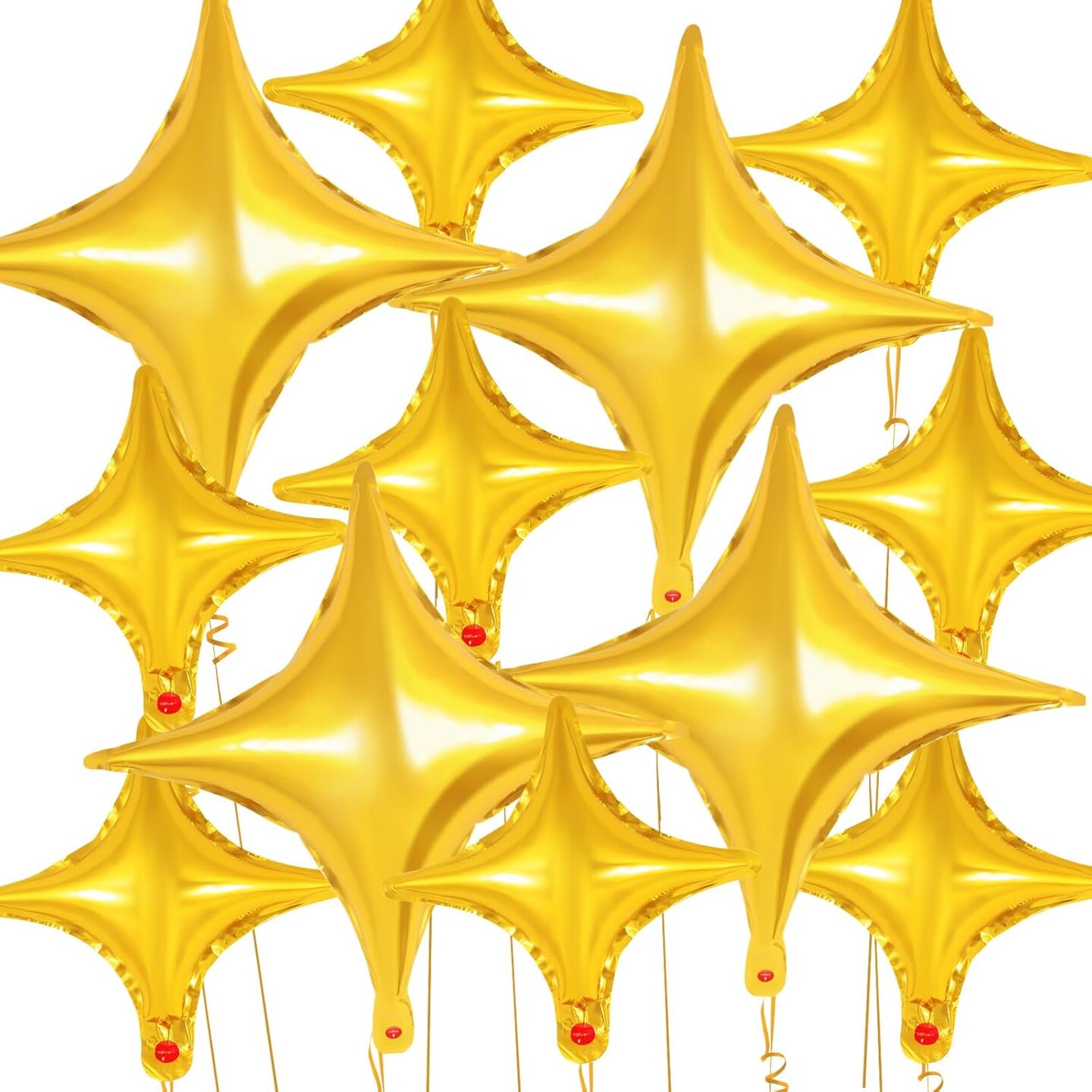 12 Pcs Four Angle Star Balloons,26 Inch and 10 Inch Gold Star Foil ...