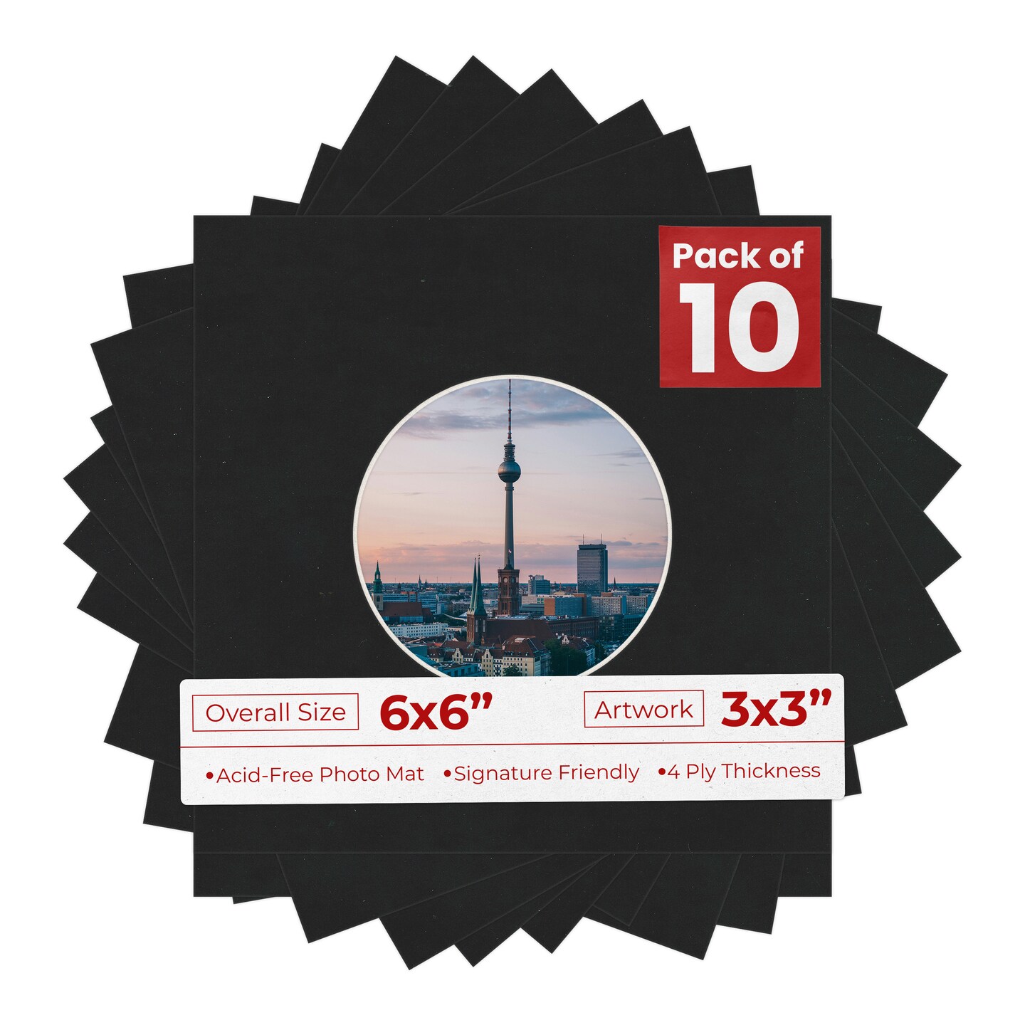 Black Suede Mat Board for 6x6 Frames - Circle Opening for 3x3 Photos ...