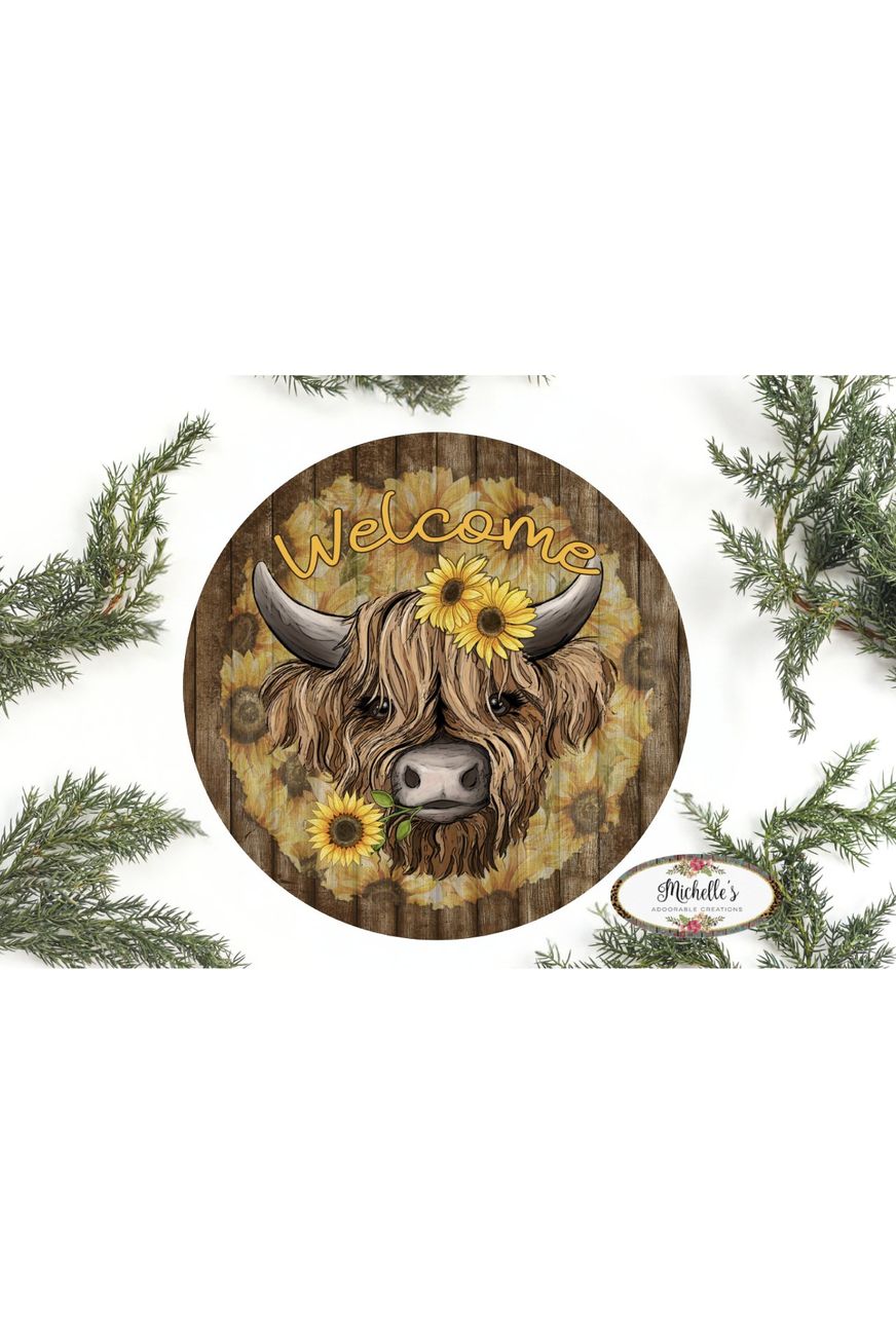 Highland Cow Welcome Sunflower Round Sign | Michaels