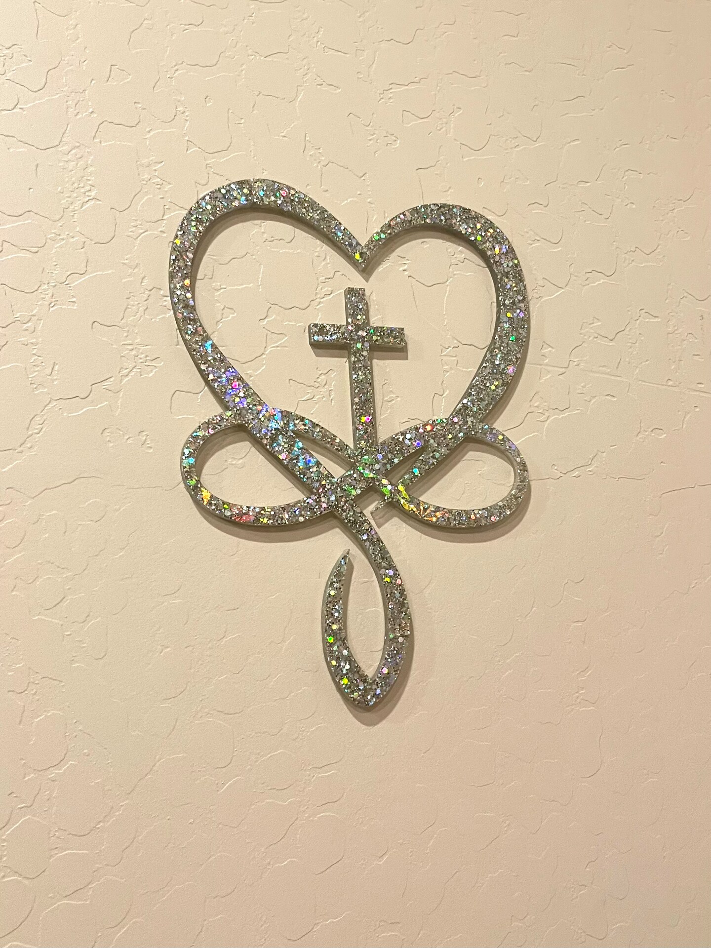 Large Holographic Infinity Heart Cross - Sparkling Cosmo Silver ...