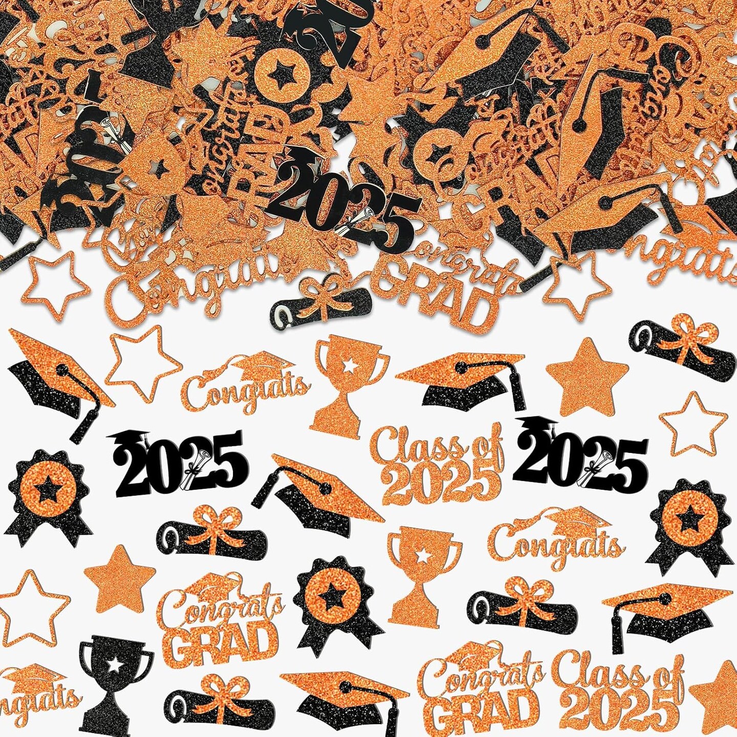 200PCS Orange Glitter Graduation Confetti Class of 2025 Graduation ...