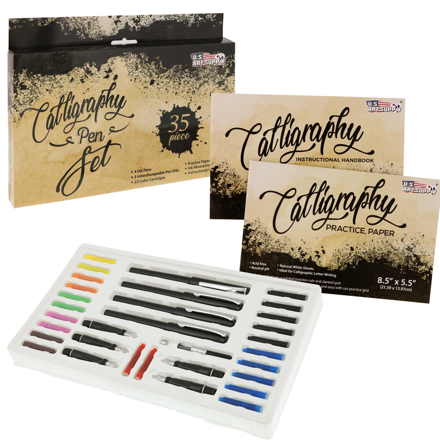 35-Piece Calligraphy Pen Set - 4 Pens, 5 Nibs, 22 Inks, Includes ...