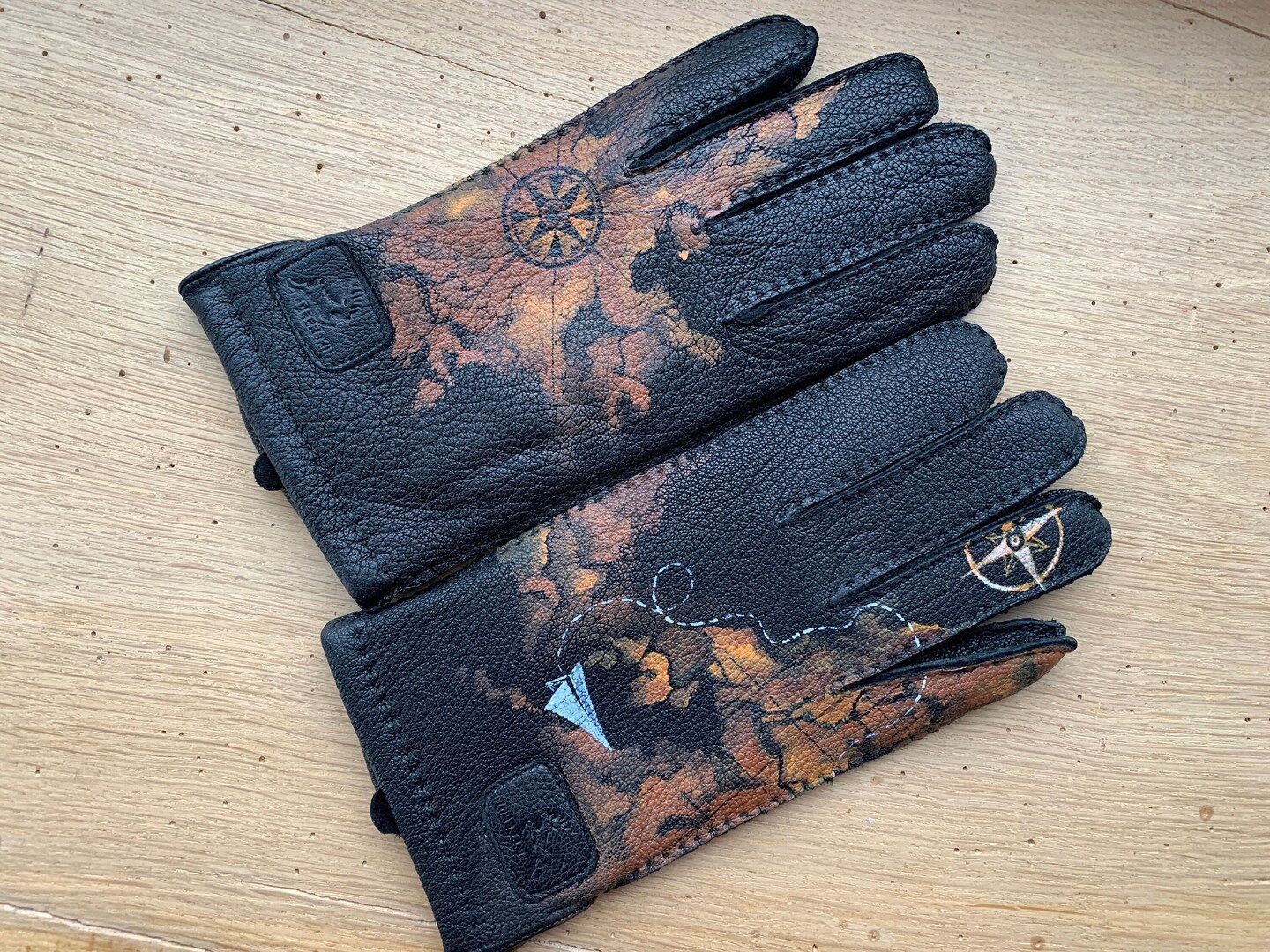 Personalized gloves for men Black leather gloves with hand painted Map ...