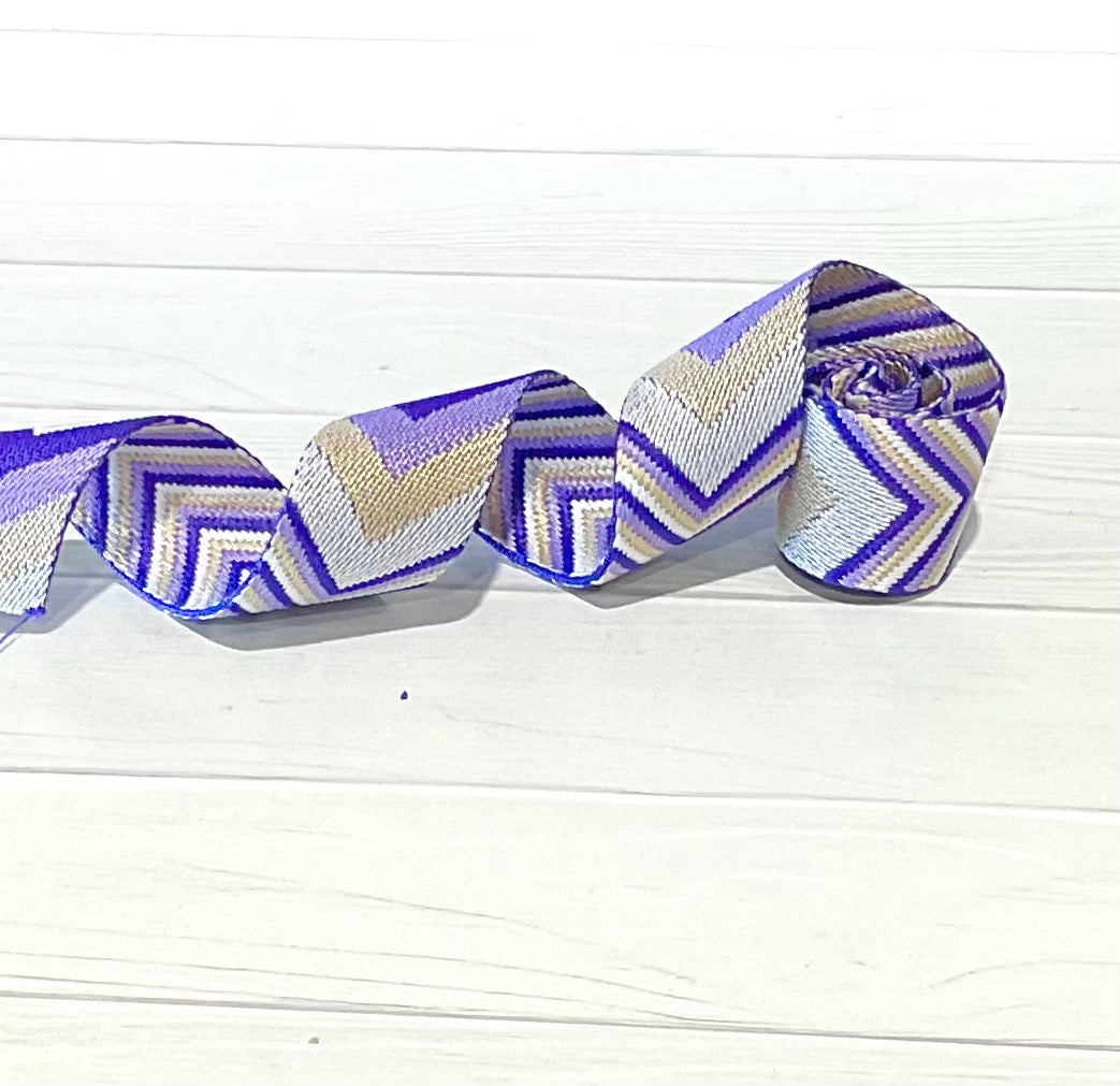 Purple/Beige/White Woven Chevron 1.5” Webbing | Michaels