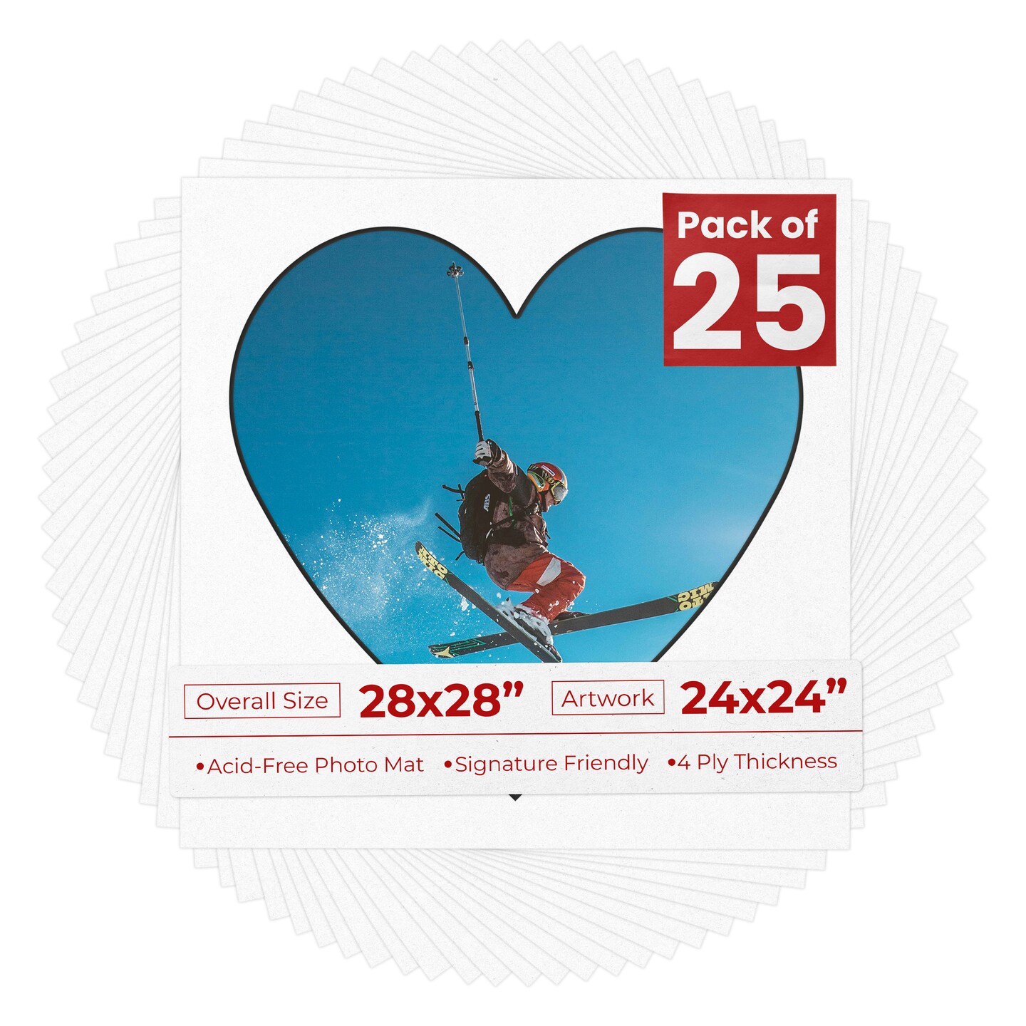 White with Black Core Mat Board for 28x28 Frames - Heart Opening for ...