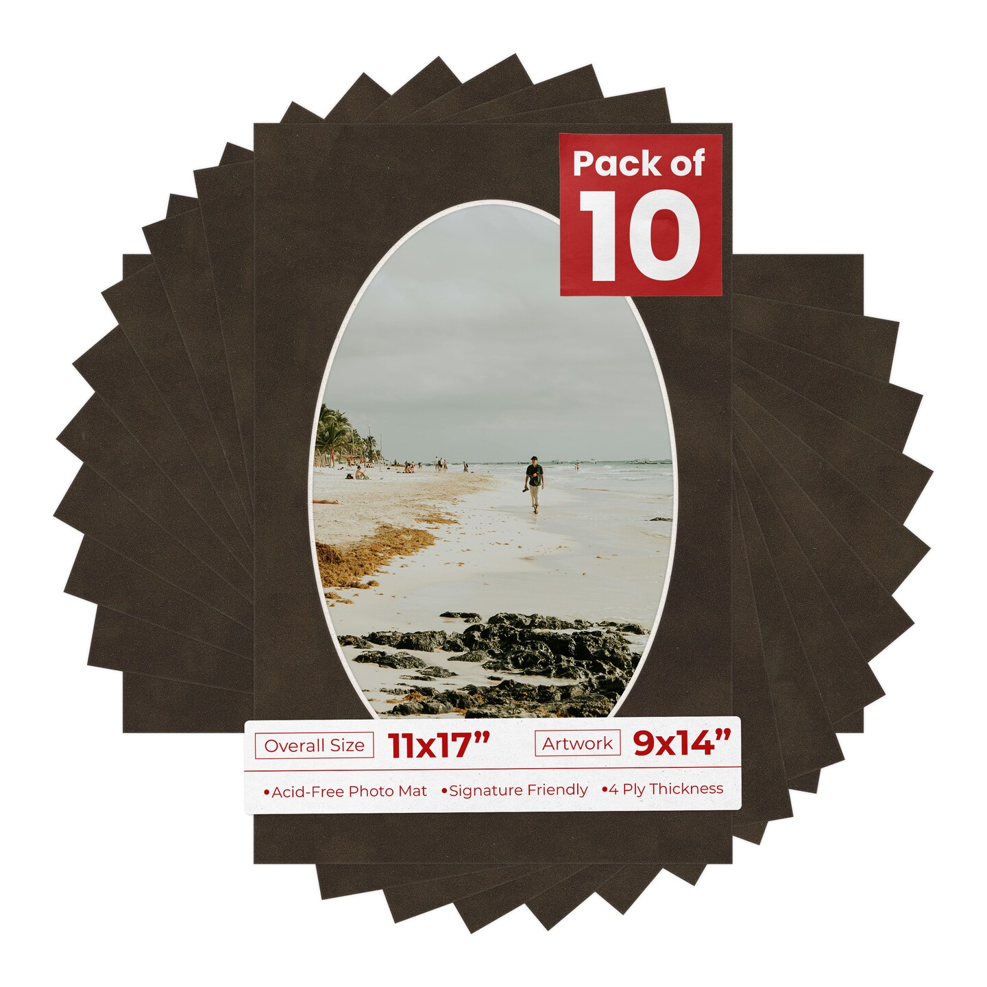 Brown Suede Mat Board for 11x17 Frames - Oval Opening for 9x14 Photos ...