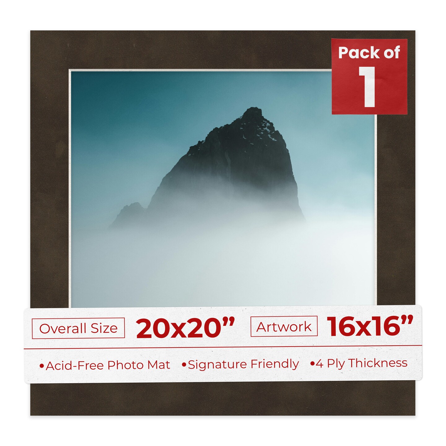 Brown Suede Mat Board for 20x20 Frames - Fits 16x16 Photos, Color ...