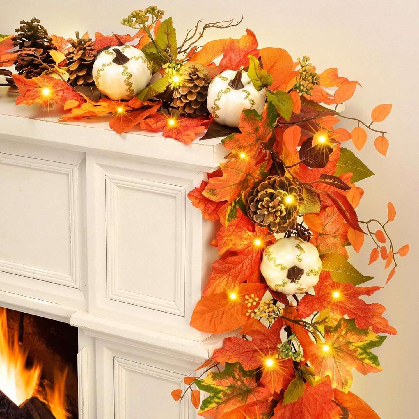 1 PACK - 6 FT Fall Garland with White Gilded Pumpkins | Michaels