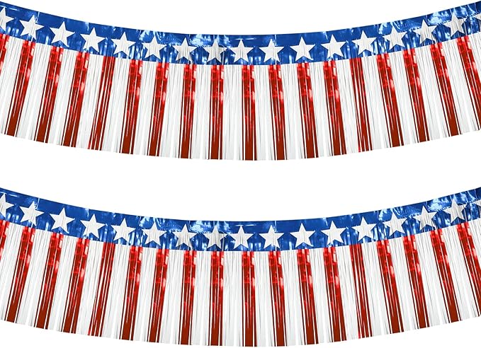 4th of July Decorations 2 Pack 40Ft Foil Fringe Garland Tinsel ...