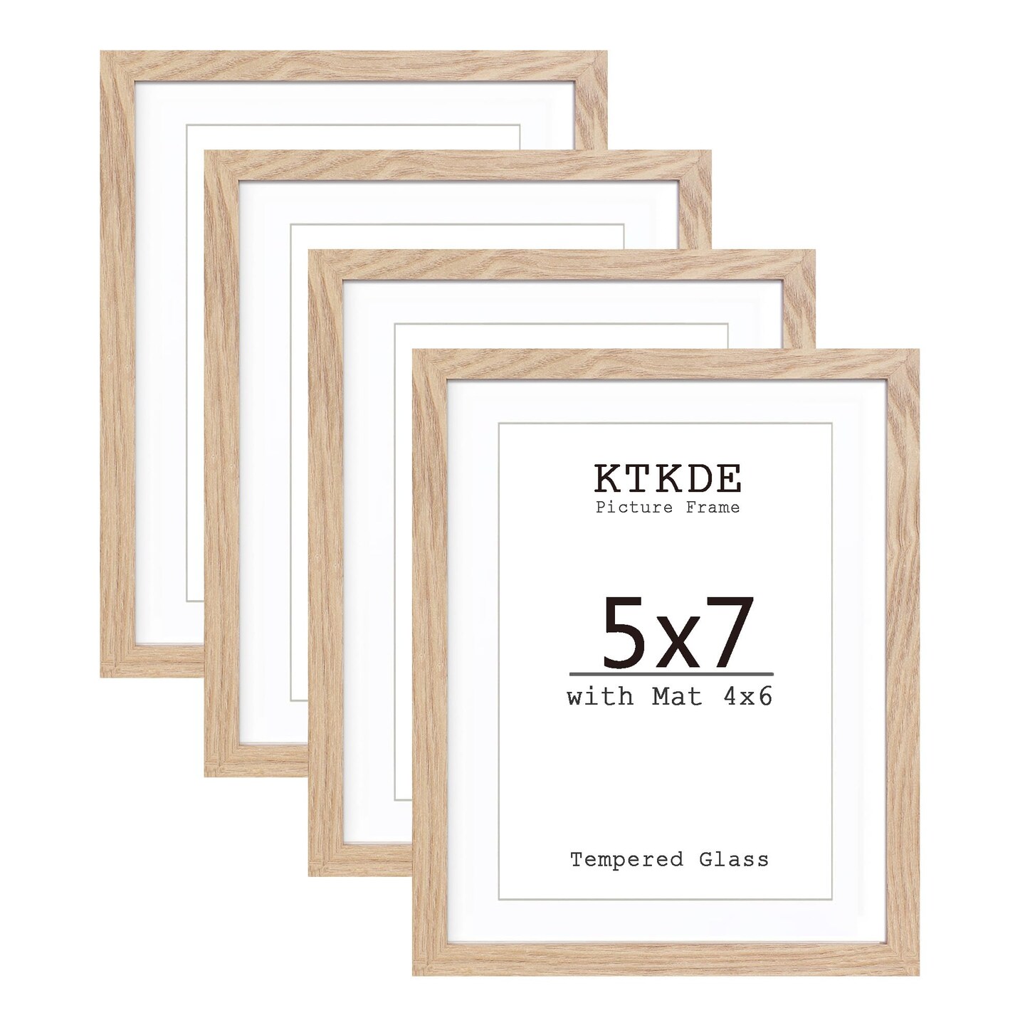 5x7 Picture Frame with Mat for 4x6, Natural Wood Picture Frames Set of ...