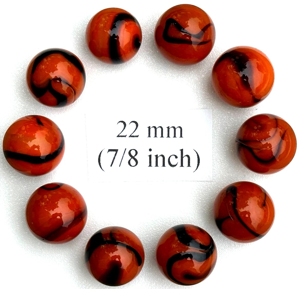 BENGAL TIGER Orange/Black Swirl Glass Marbles 22mm (7/8 inch) SHOOTER ...