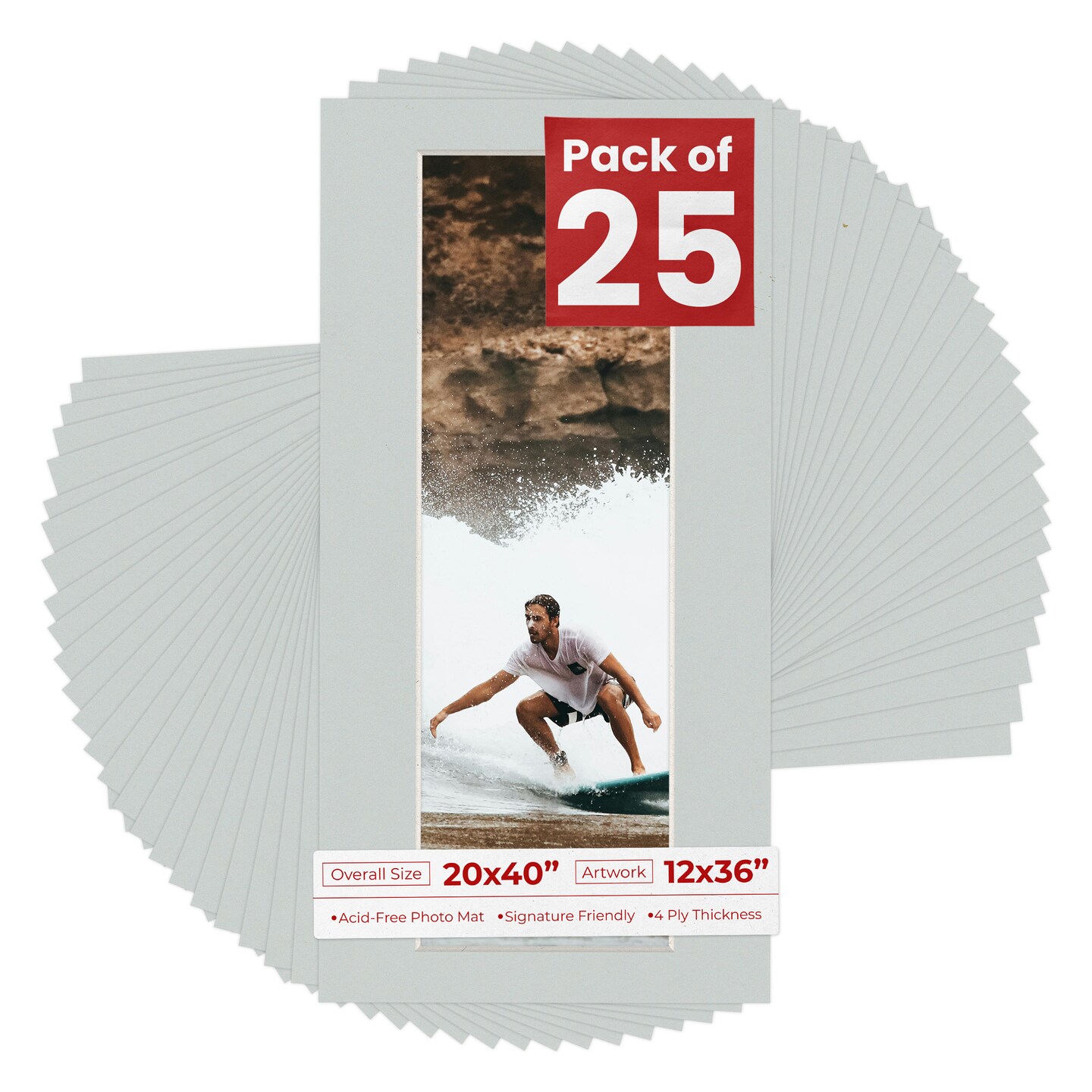 Gray Mat Board for 20x40 Frames - Fits 12x36 Photos, Color: Grey, Count ...