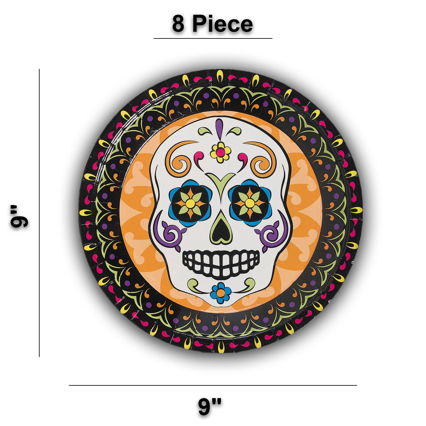 8 Ct. Day of the Dead Party Sugar Skull Paper Dinner Plates 9 ...