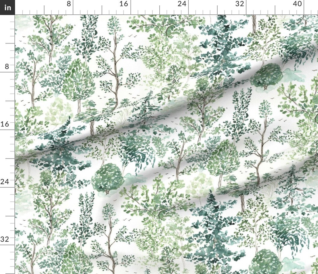 Watercolor Woodland Lush Green Nature Spring Landscape Calm Serene ...