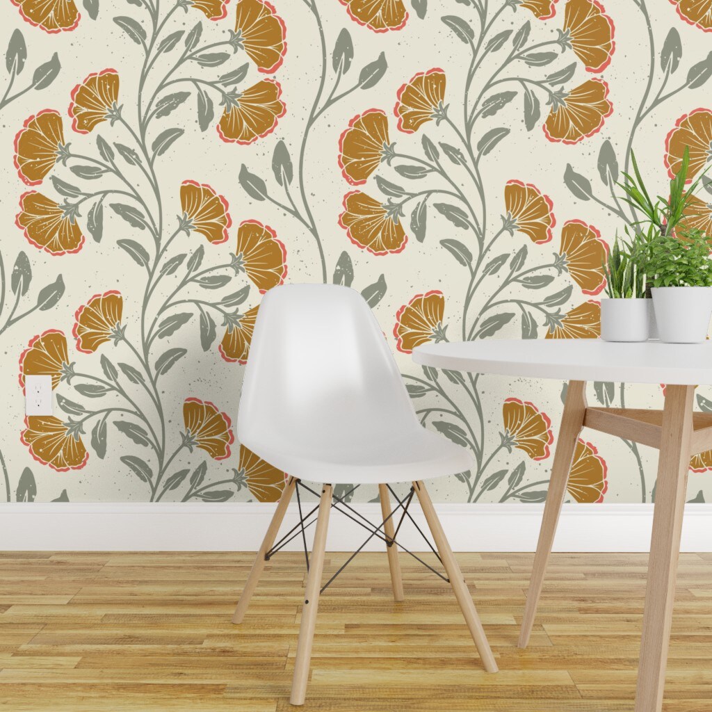 Peel & Stick Wallpaper 2FT Wide Folk Floral Sage Green Bohemian Boho ...