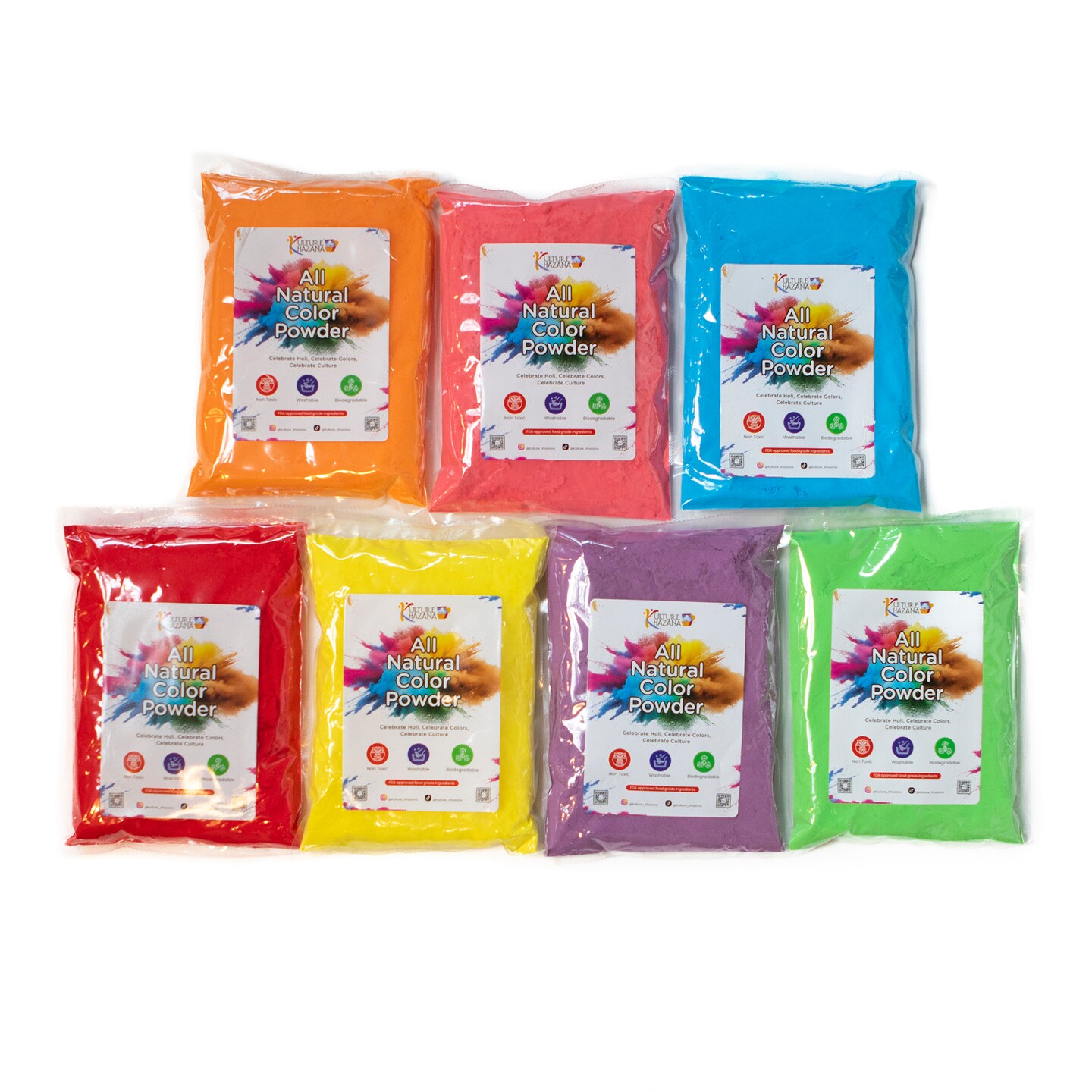 Kulture Khazana: Holi Color Powder - 1lb Bags, 7 Pack - All Natural ...