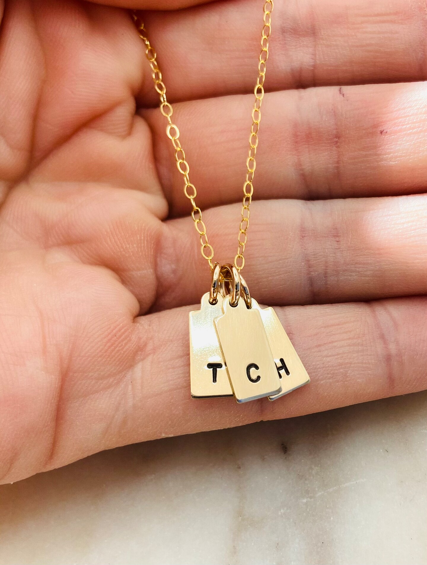 Tiny Initial Gold Bar Necklace, Gold Tag Necklace, Delicate Tag ...
