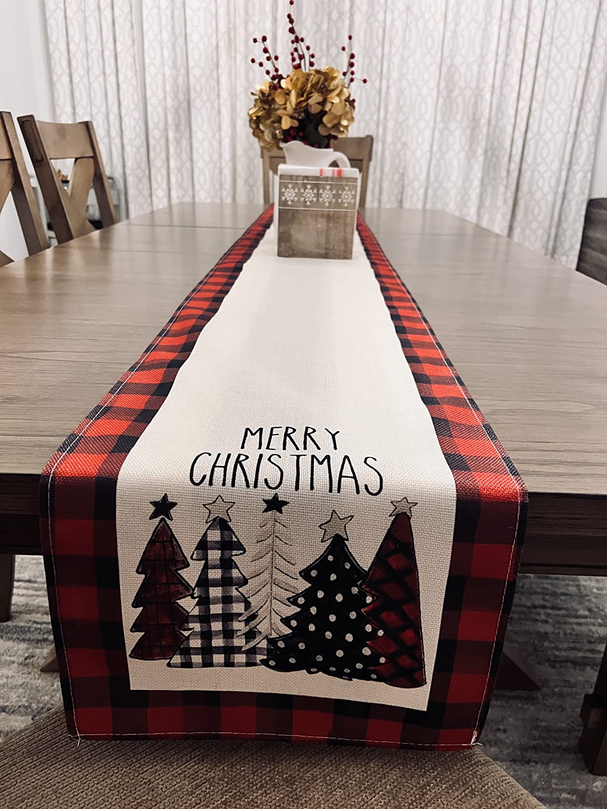 Buffalo Plaid Table Runner Christmas Trees Merry Xmas Table Runner ...