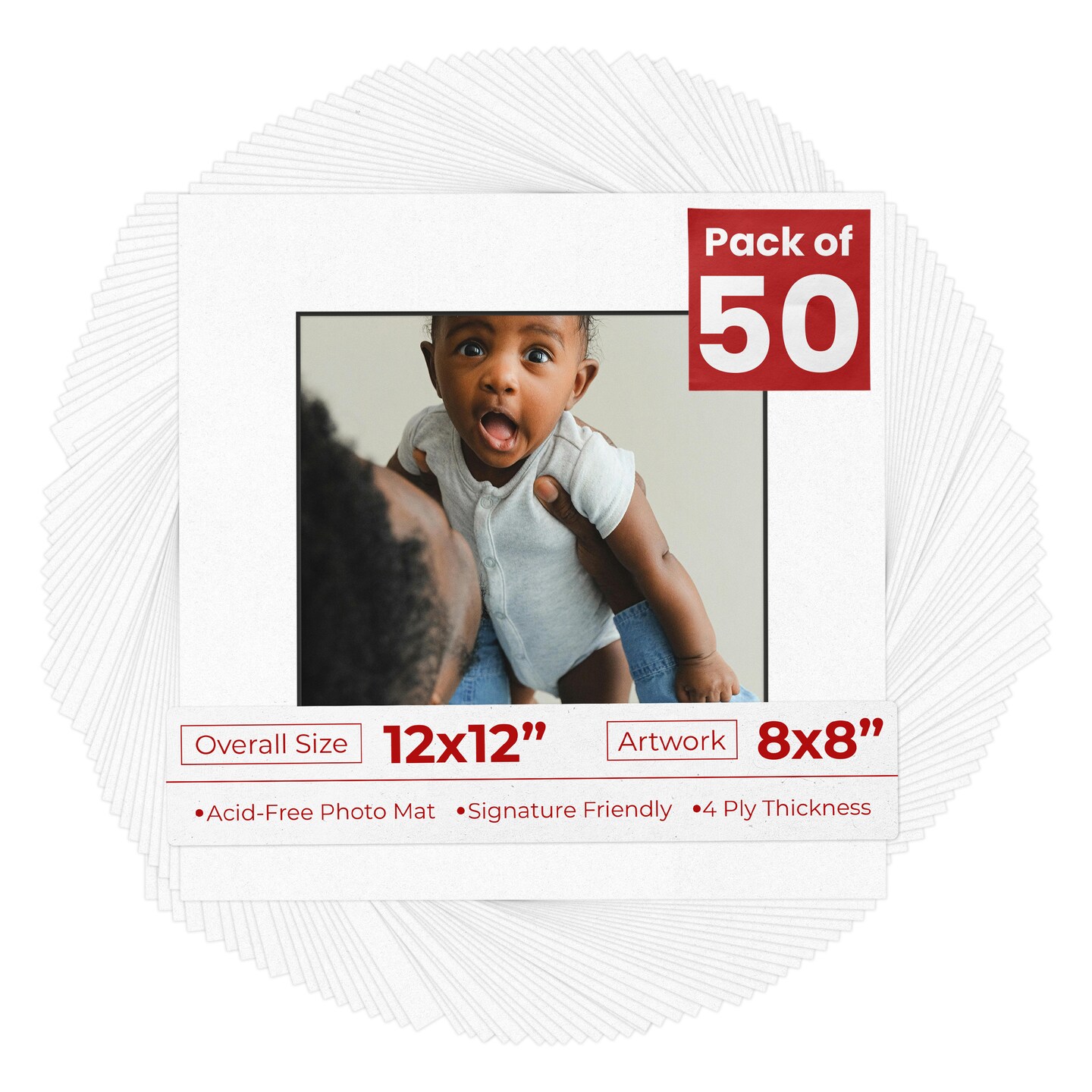 White with Black Core Mat Board for 12x12 Frames - Fits 8x8 Photos ...