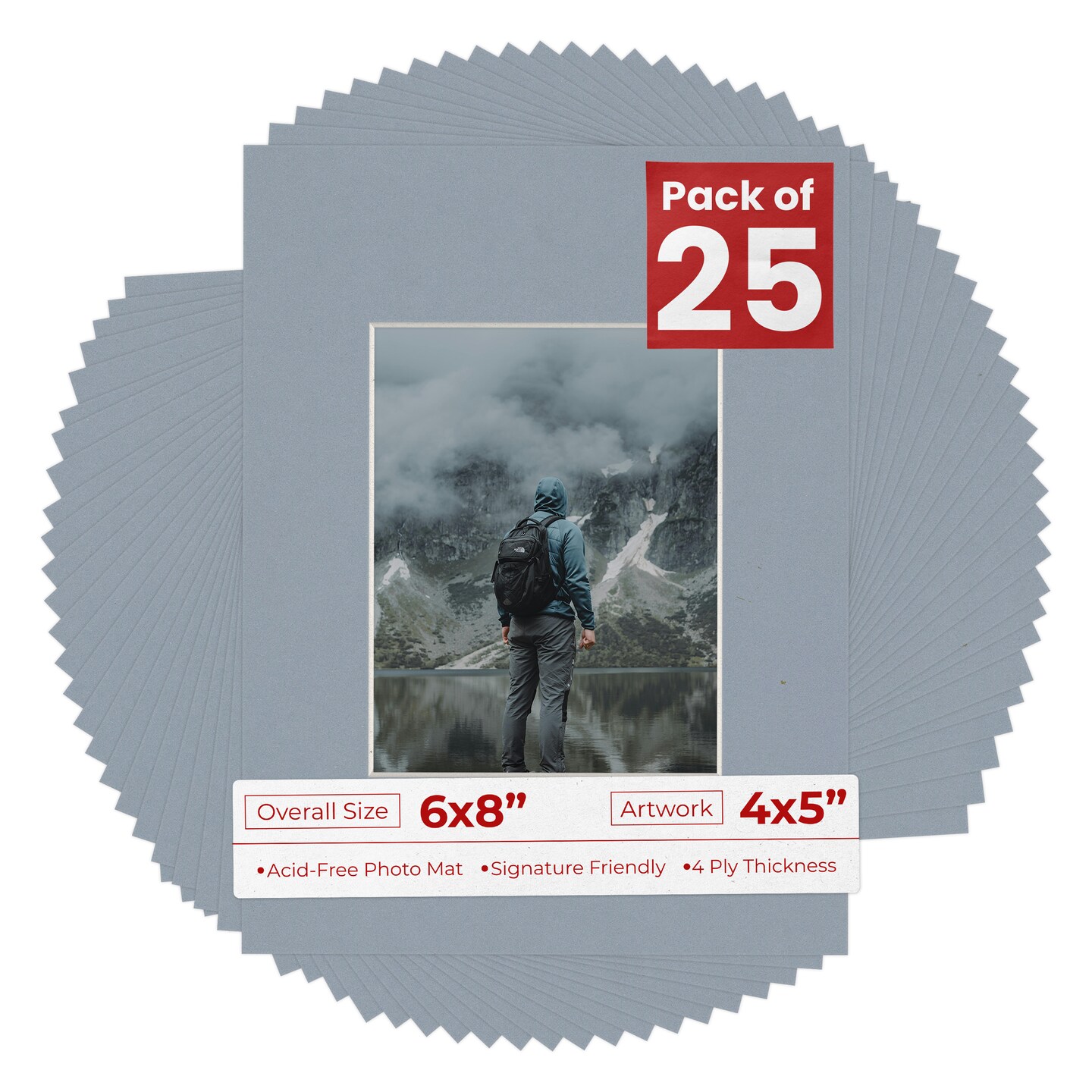 Mid Grey Mat Board for 6x8 Frames - Fits 4x5 Photos, Color: Grey, Count ...