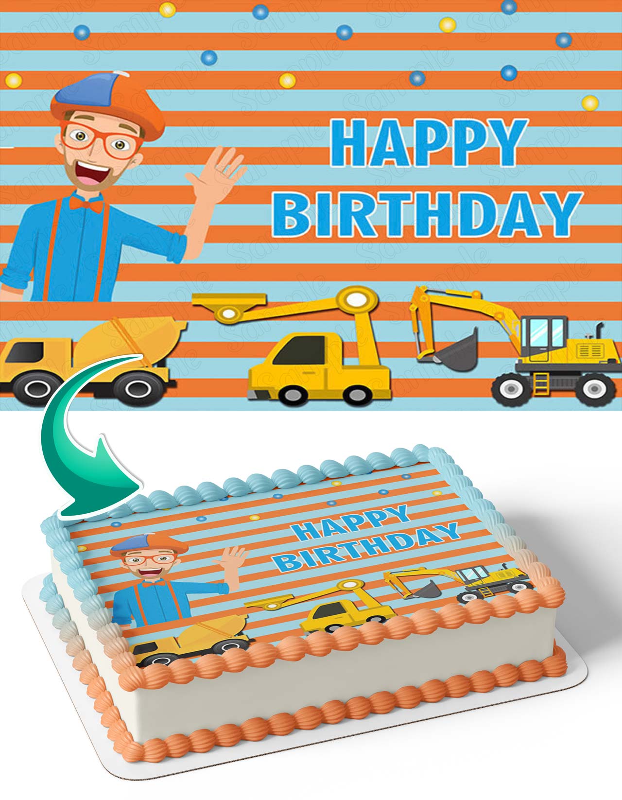 Blippi Construction Vehicles Kids Edible Cake Image Topper Birthday ...