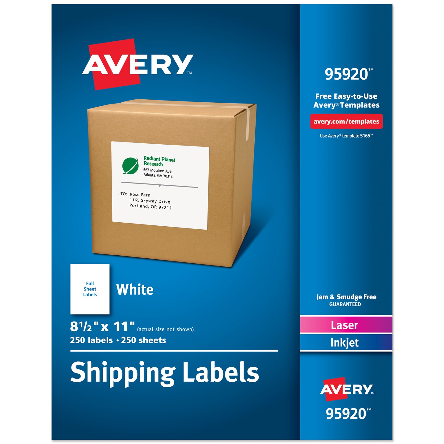 Avery Full Sheet Printable Shipping Labels, 8.5" x 11", White, 250 Blank Mailing Labels, Great ...