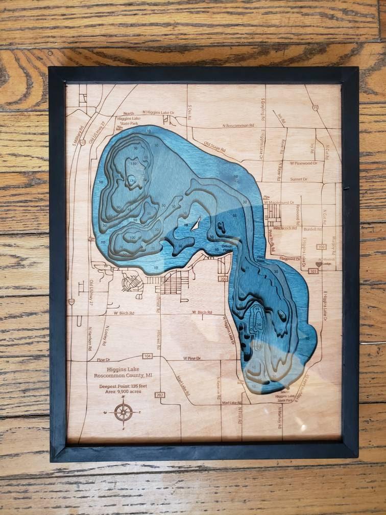 Higgins Lake 3d Wood Map | MakerPlace by Michaels