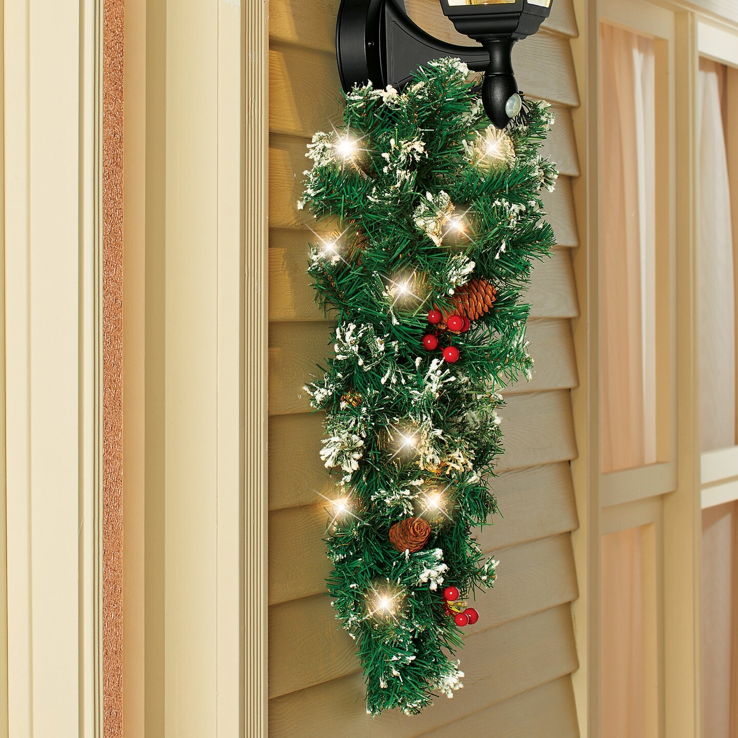 Collections Etc LED Lighted Frosted Outdoor Swag with Timer, Color ...