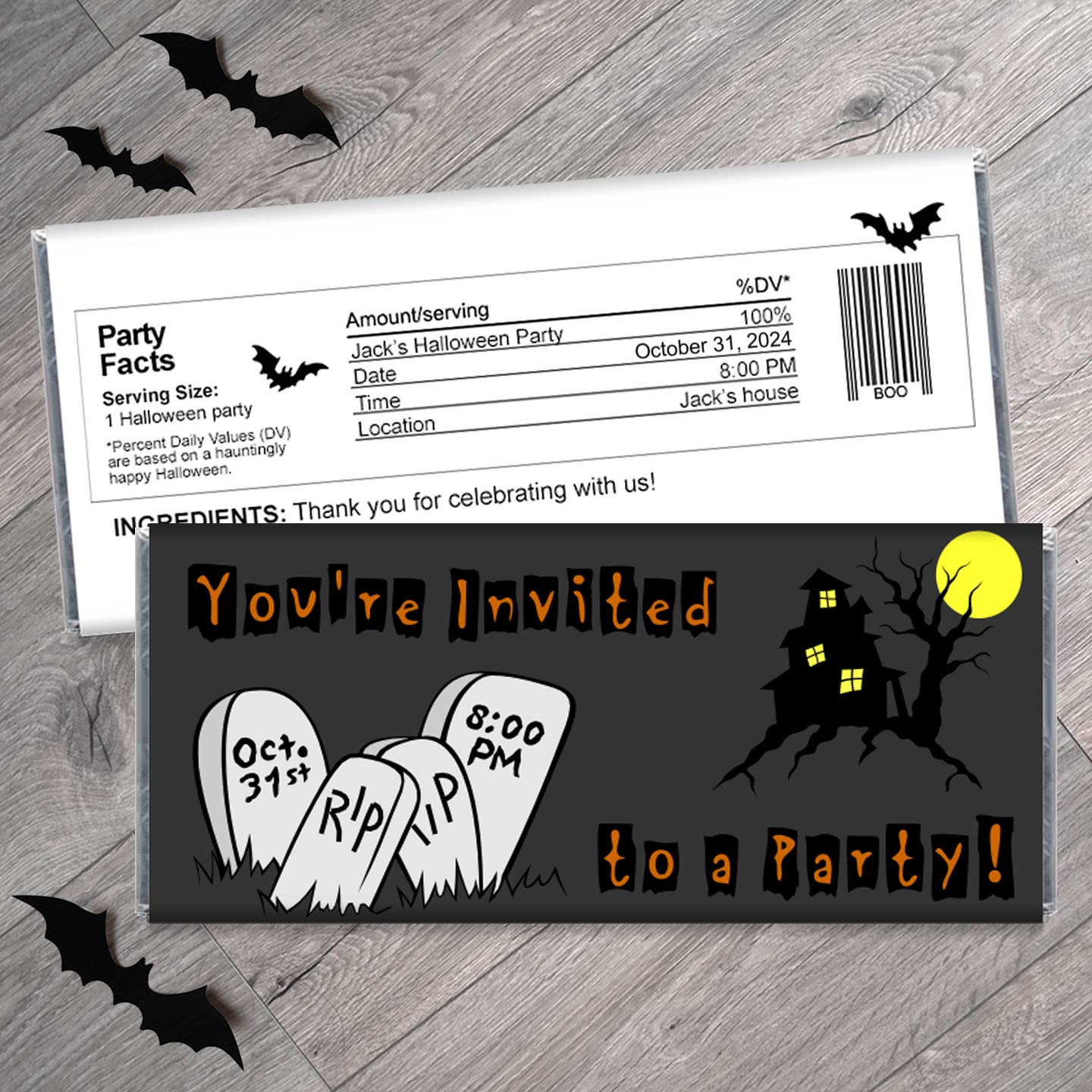 Graveyard RIP Halloween Candy Bar Wrappers. Personalized Halloween ...