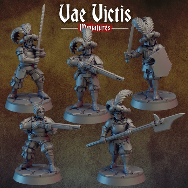 5pc Landsknecht Female Miniature Set, 5 Warriors, DnD, Dungeons and ...