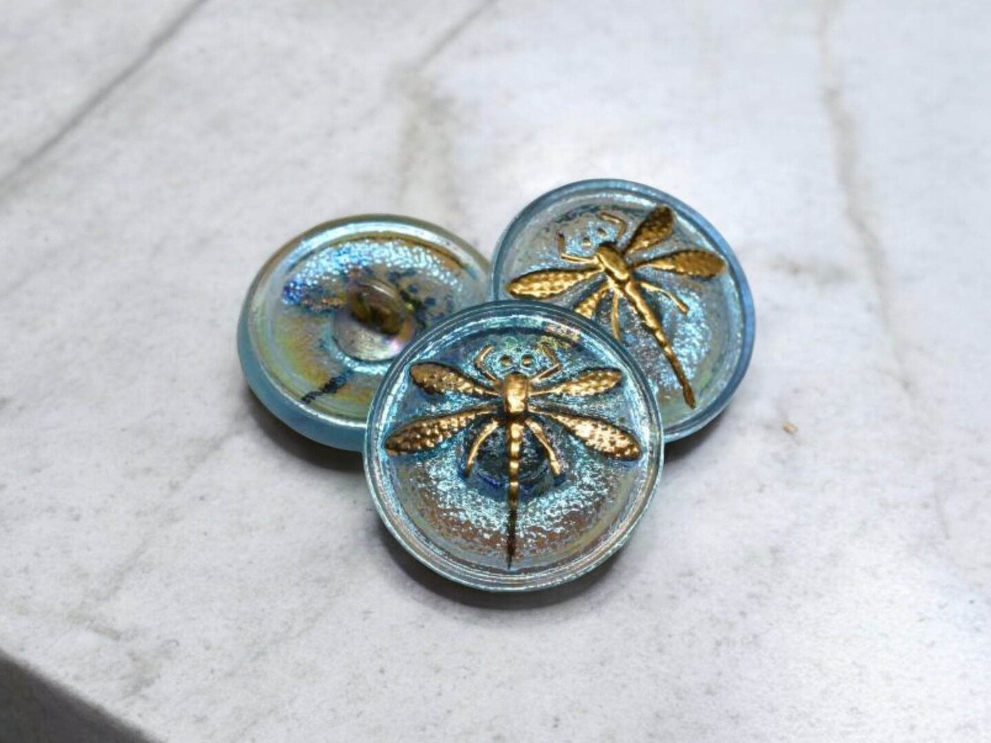 18mm Dragonfly Button Sky Blue with AB and Gold Finishes -- Czech Glass ...