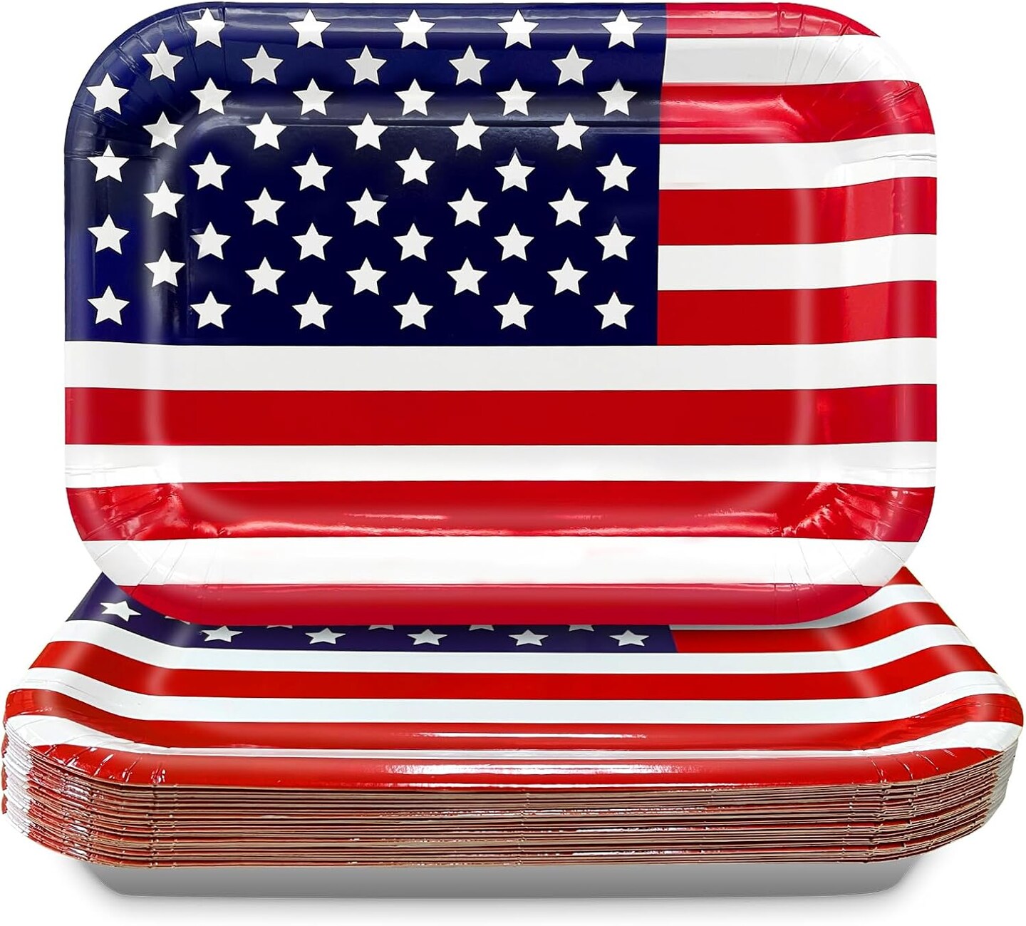 24 Count Patriotic Party USA Flag Paper Plates, 13x9.5 inch Disposable ...