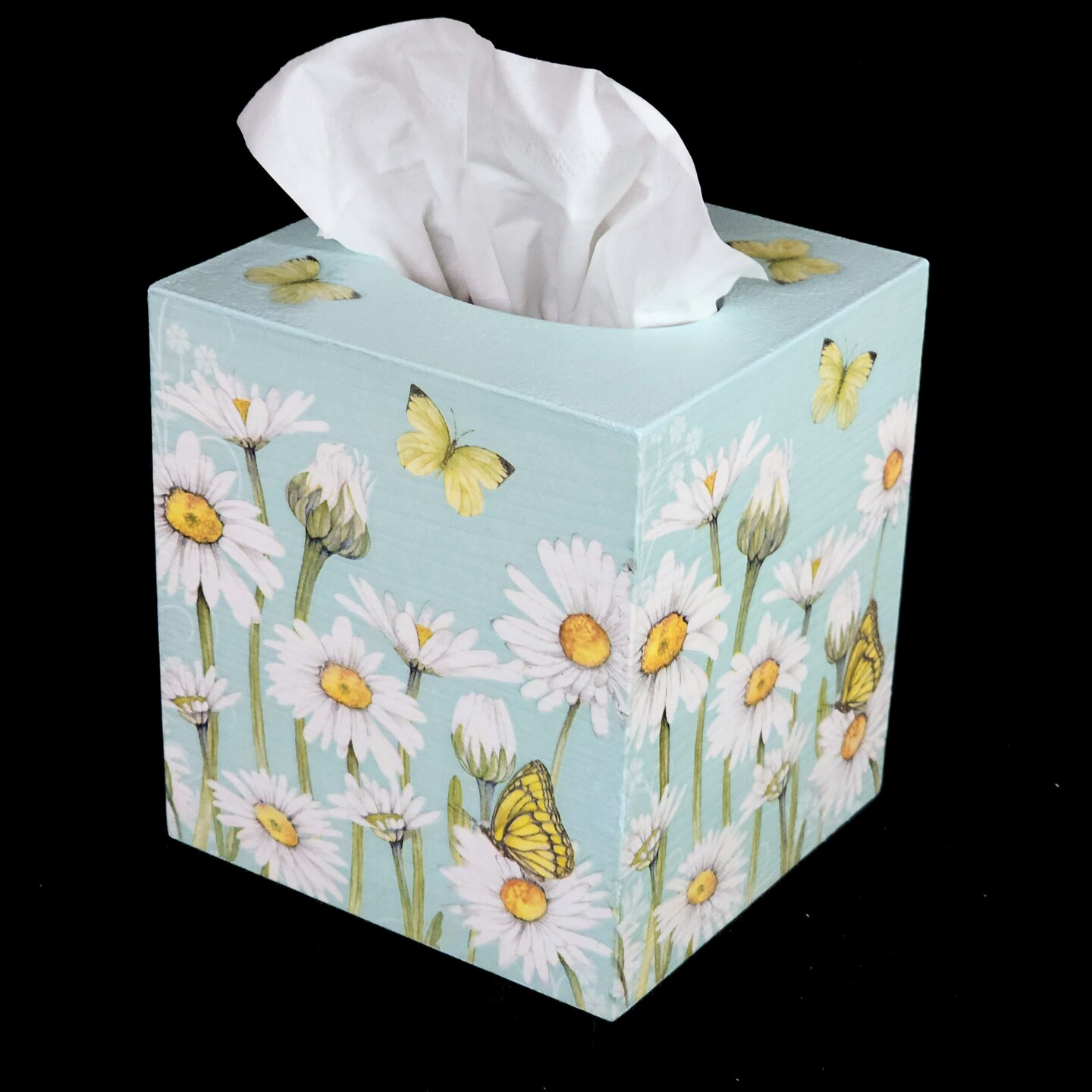LOVELY DAISIES Decoupage Square Tissue Box Cover | Upcycled Wood Tissue ...
