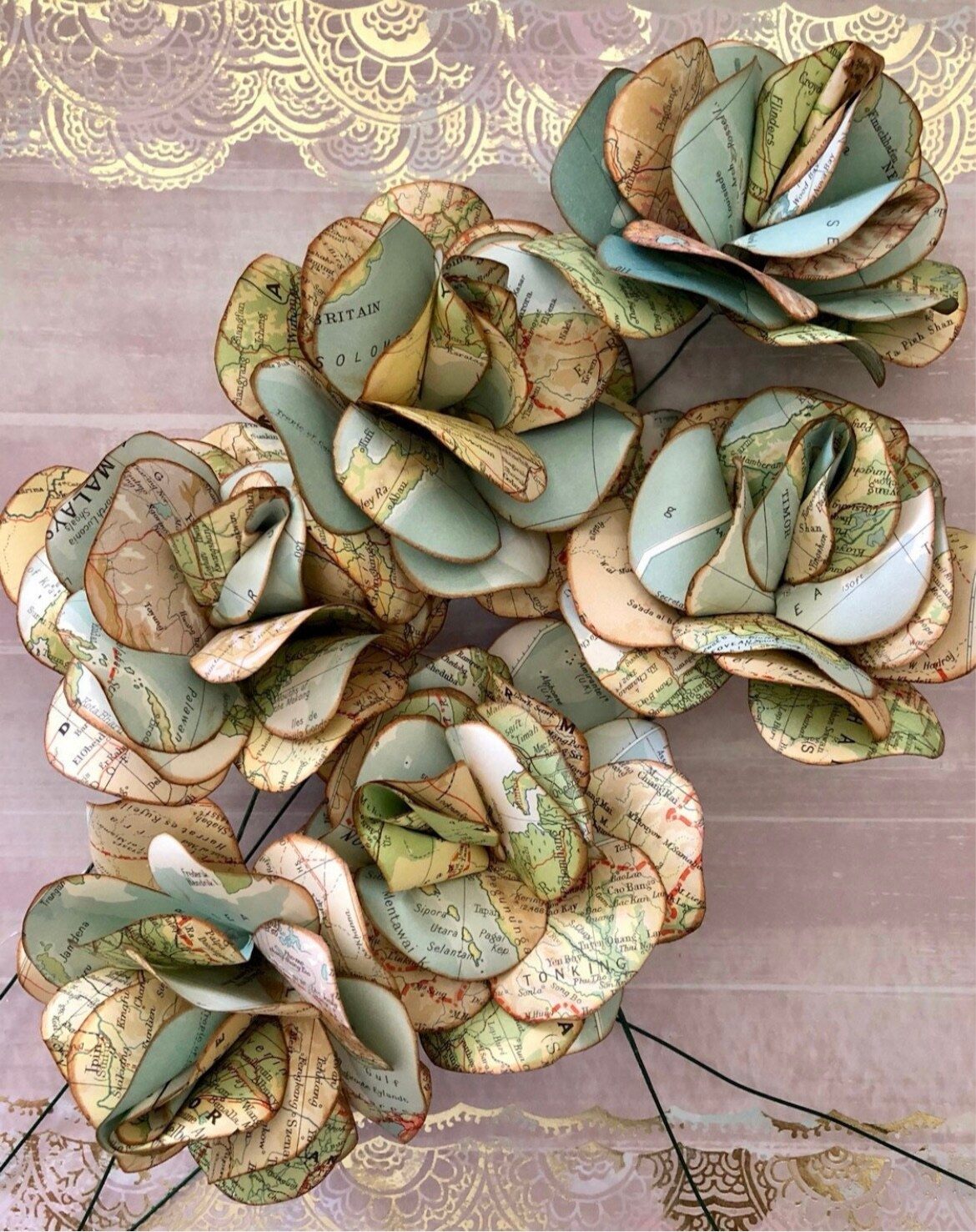 Vintage Map Roses: Handcrafted Atlas Paper Rose bouquet | MakerPlace by ...