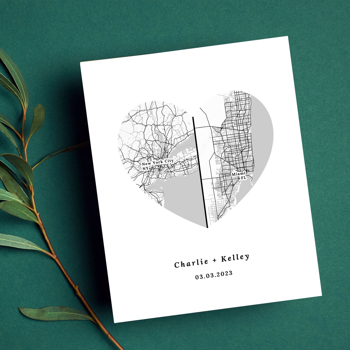 Couples Hometown Map Print | Unframed Custom Name Gift for Wedding ...