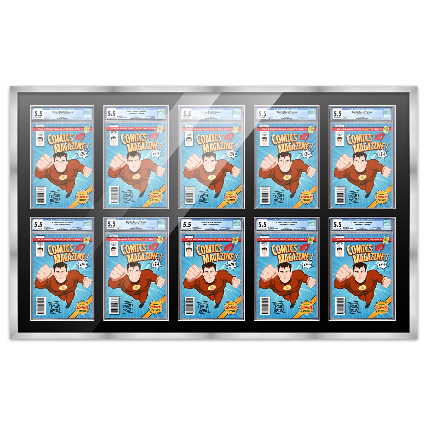 Comic Book Frame with Mat for 10 Graded Comics - Silver Wood Comic ...