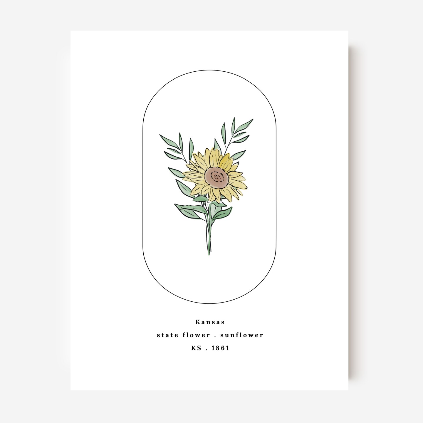 Kansas Sunflower State Flower Print | Unframed American Floral Art | US ...