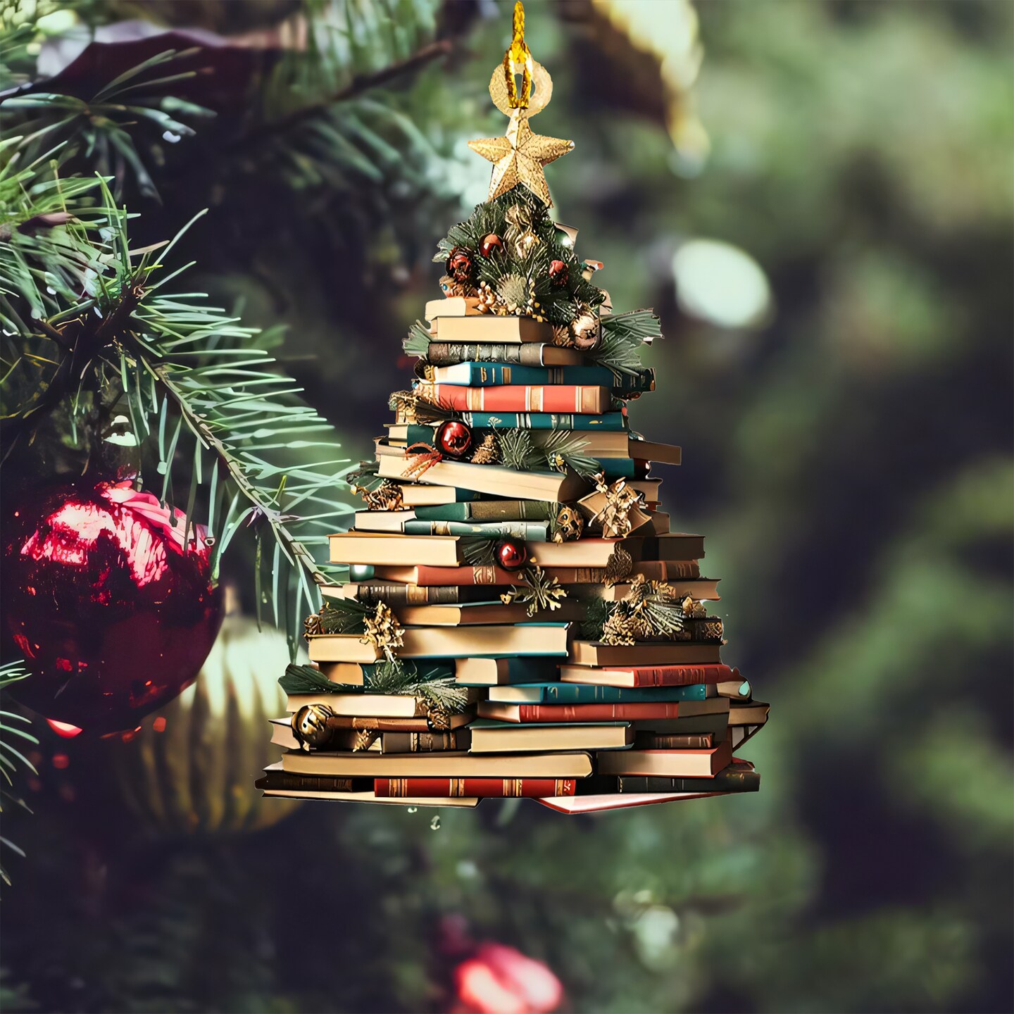 Book Christmas Tree Ornament, Christmas Ornament, Reading Book Ornament ...