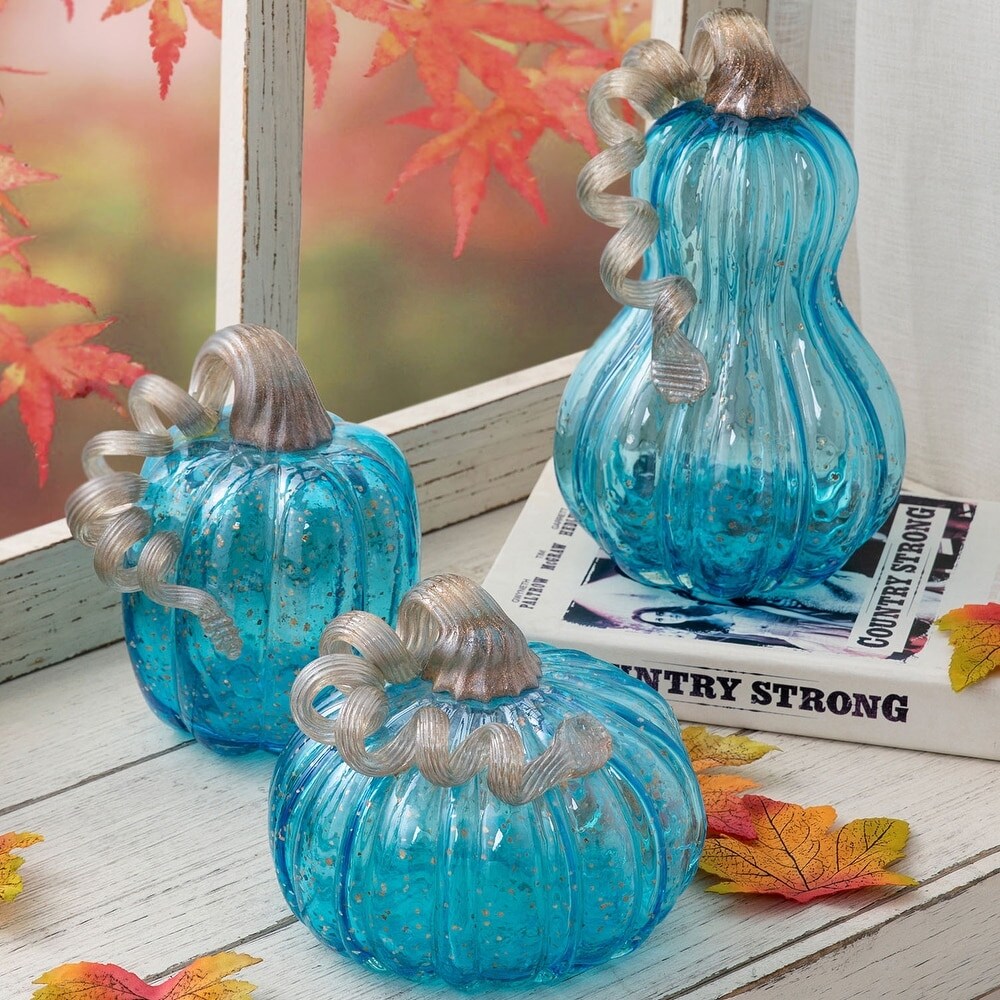 S/3 Blue Glass Fall & Thanksgiving Pumpkin | Michaels
