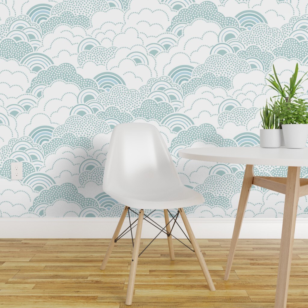 Pre-Pasted Wallpaper 2FT Wide Nursery Clouds Baby Kids Dots Lines ...