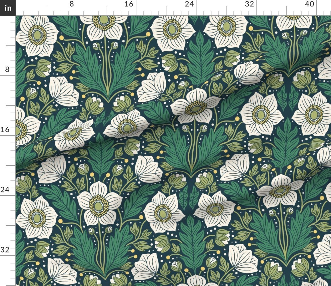 Various Fabrics by the Yard or Fat Quarter Flowers Green Blue Botanical ...