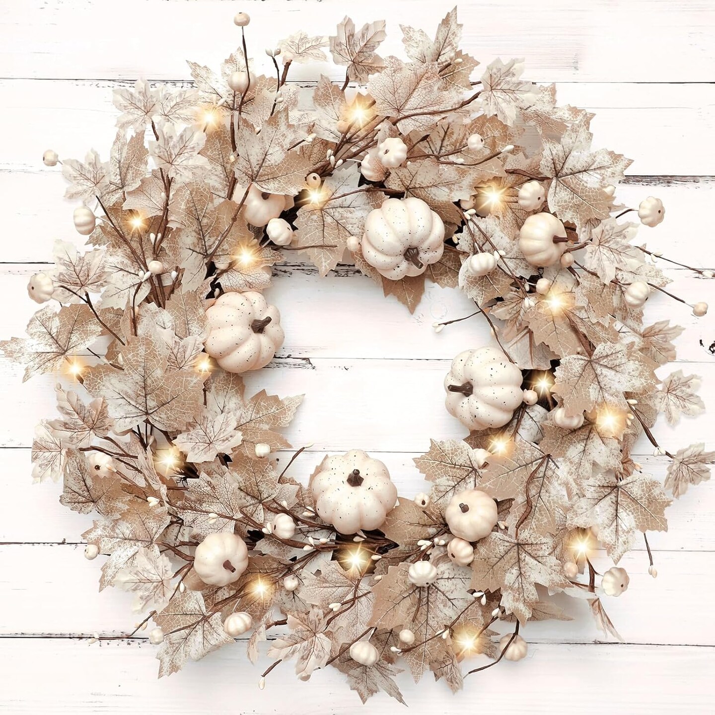 26 Inch Large Foldable Fall Wreath for Front Door with Lights Timer ...