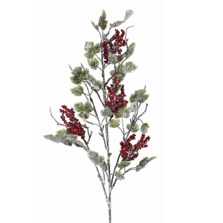 36" Frosted Red Berry and Grape Leaf Spray – Artificial Christmas ...