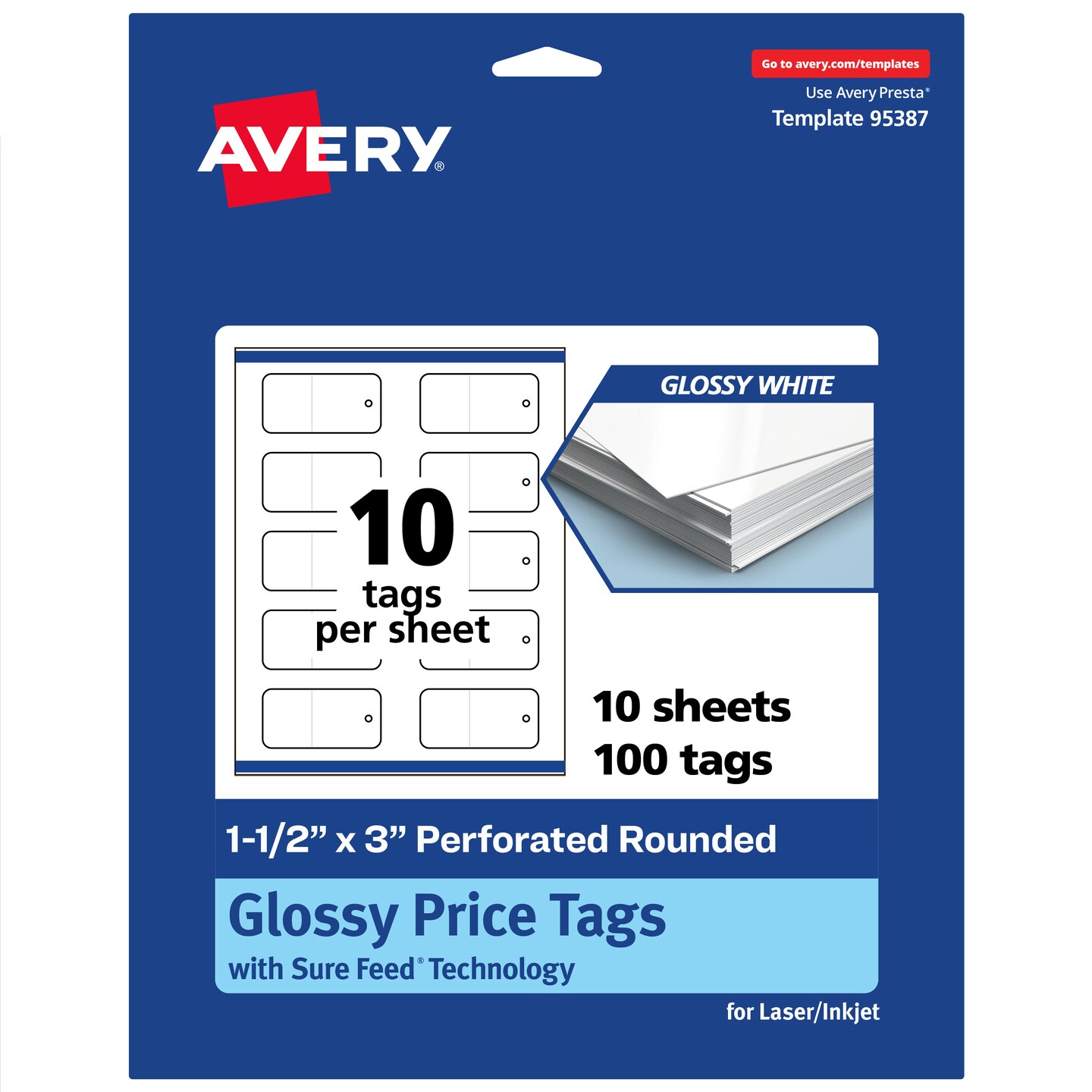 Avery Printable Perforated Rounded Rectangle Price Tags, Sure Feed ...