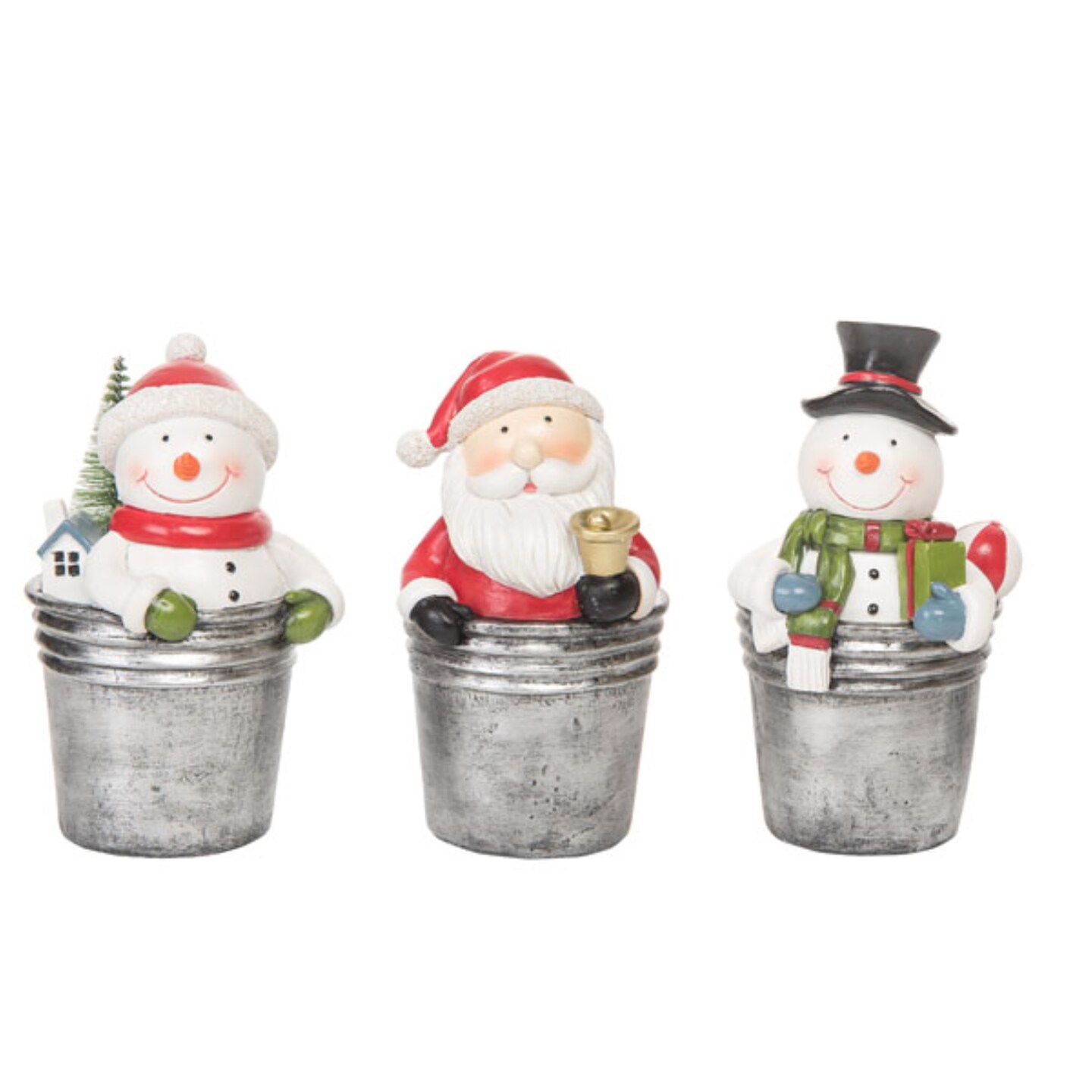 Resin Snowman Santa Bucket Figurine Set of 3 Christmas Decor | Michaels